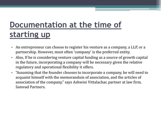 Legal formalities for start ups | PPT