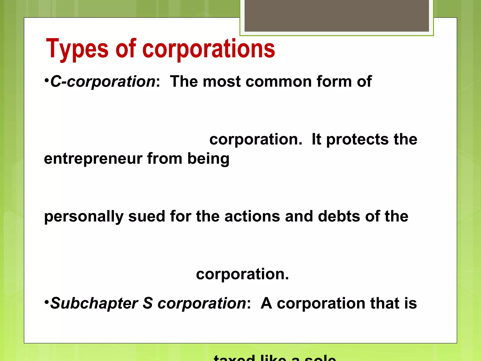 Legal forms of business ownership om | PPT