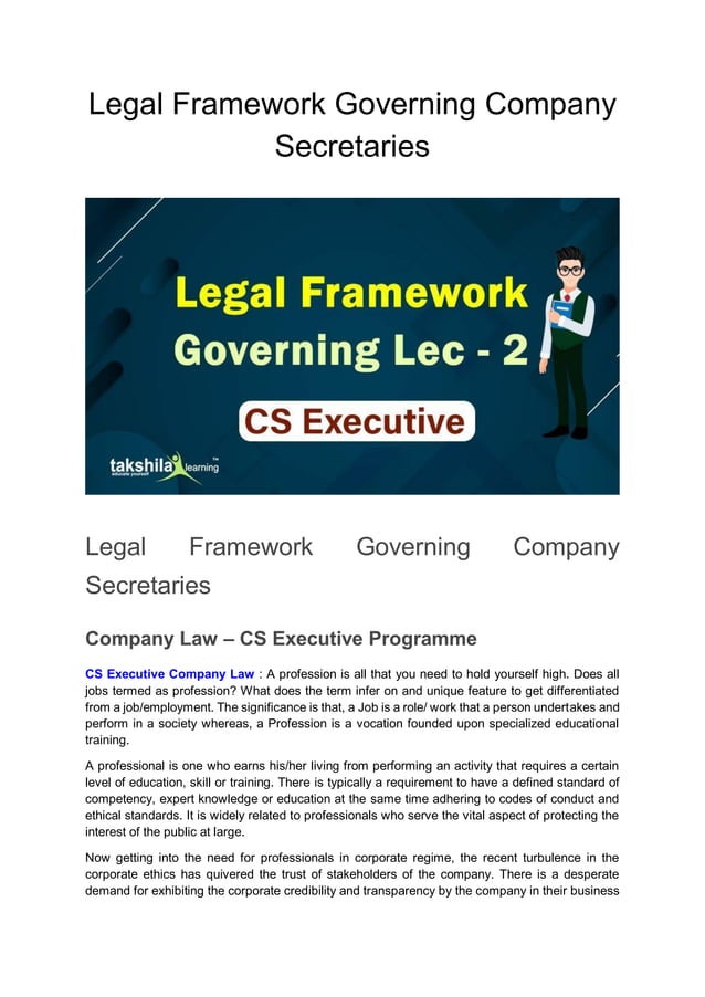 Legal framework governing company secretaries | PDF | Free Download
