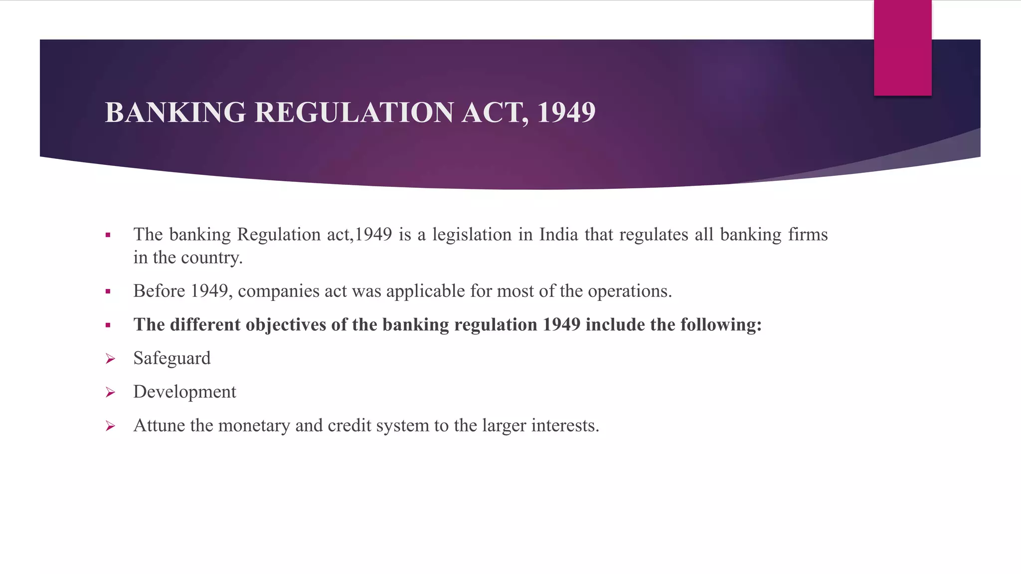 RBI AND THE BANKING REGULATION ACT, 1949 | PPTX