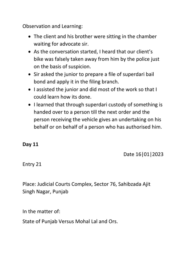 Legal Internship Diary Simple Copy Rumant Sharma.docx | Crime & Harmful ...