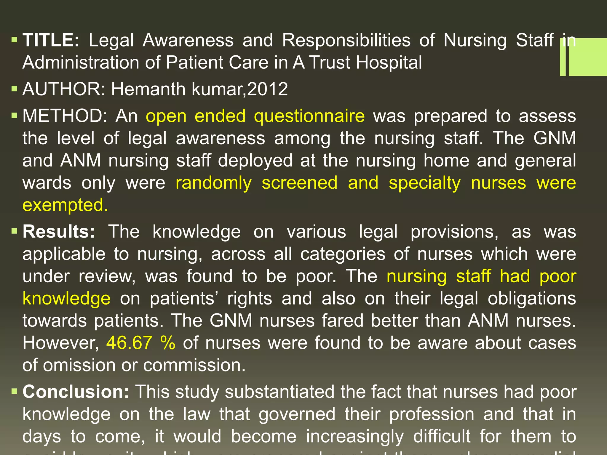 Legal issues in nursing | PPTX