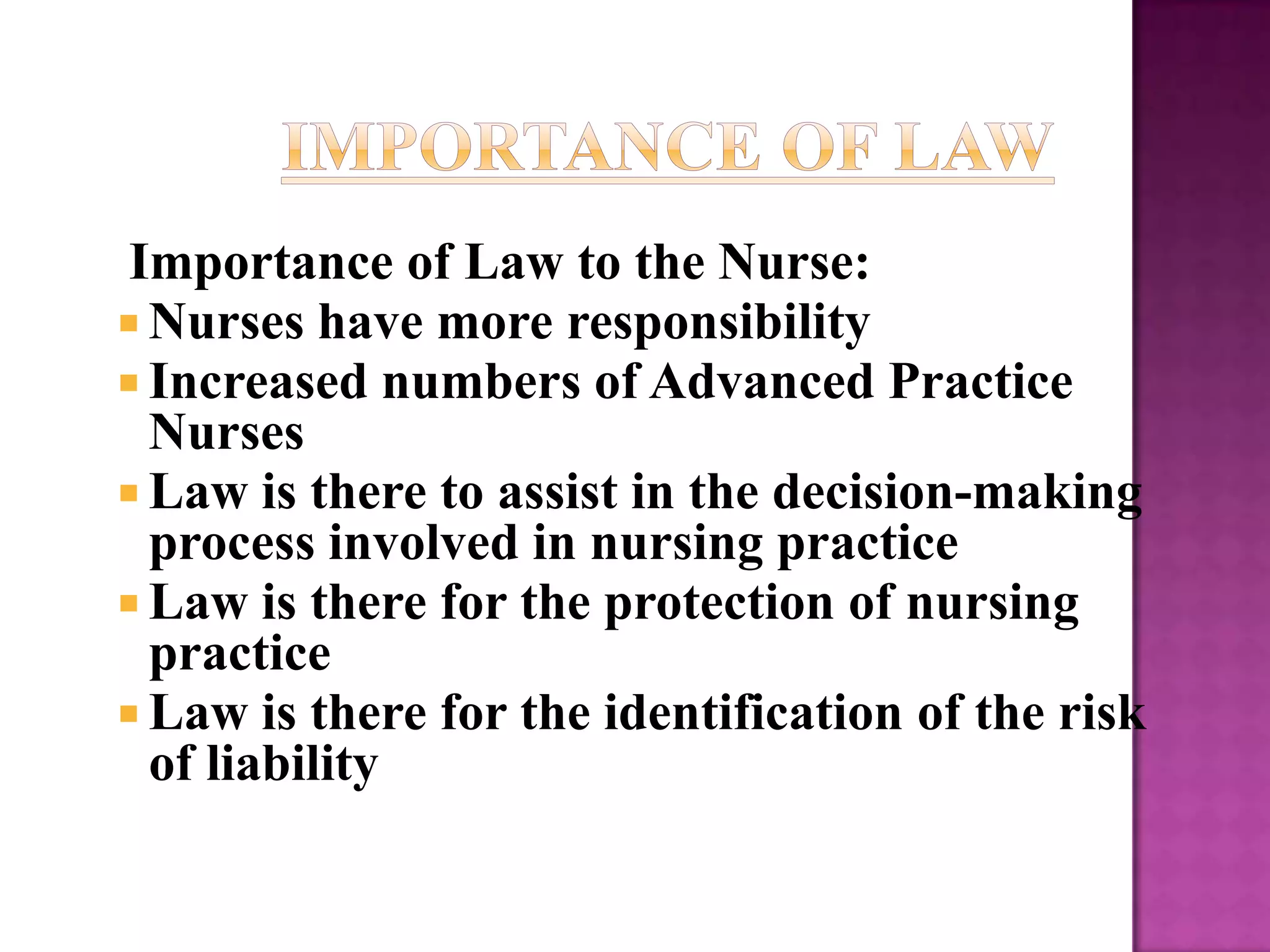 Legal issues in nursing ppt | PPTX