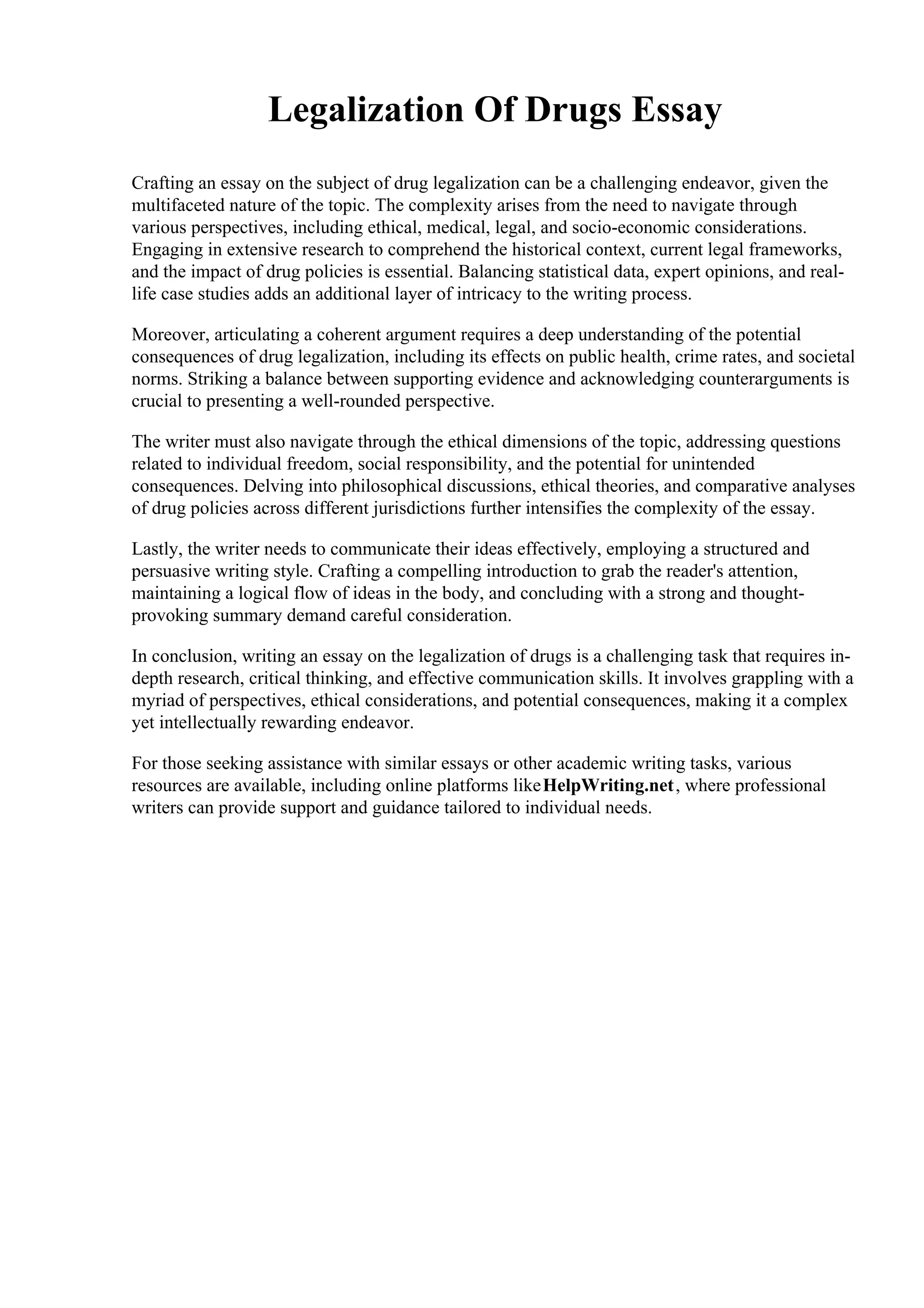 Legalization Of Drugs Essay | PDF