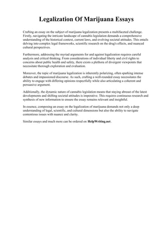 Legalization Of Marijuana Essays.pdf | Illegal Drugs, Tobacco ...