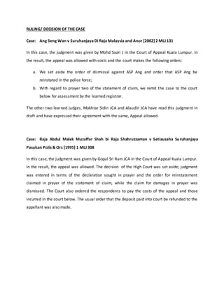 case : Ang Seng Wan and Raja Abd Malek | DOCX