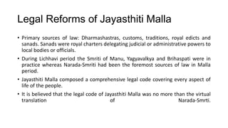 Legal Reforms of Jayasthiti Malla in Nepalese History.pptx