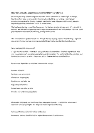 Legal Risk Assessment For Startups | PDF