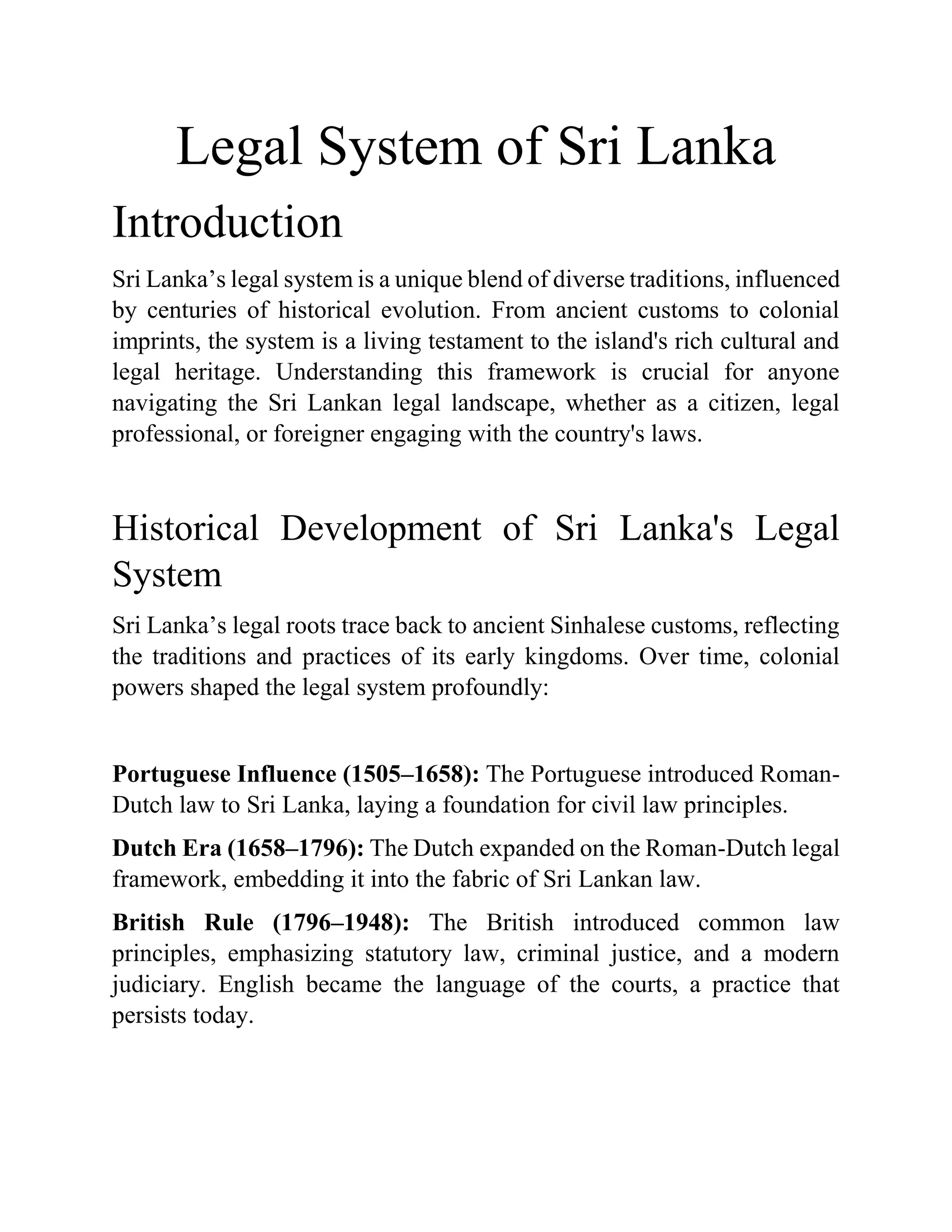 Legal System of Sri Lanka and Types of Law | PDF