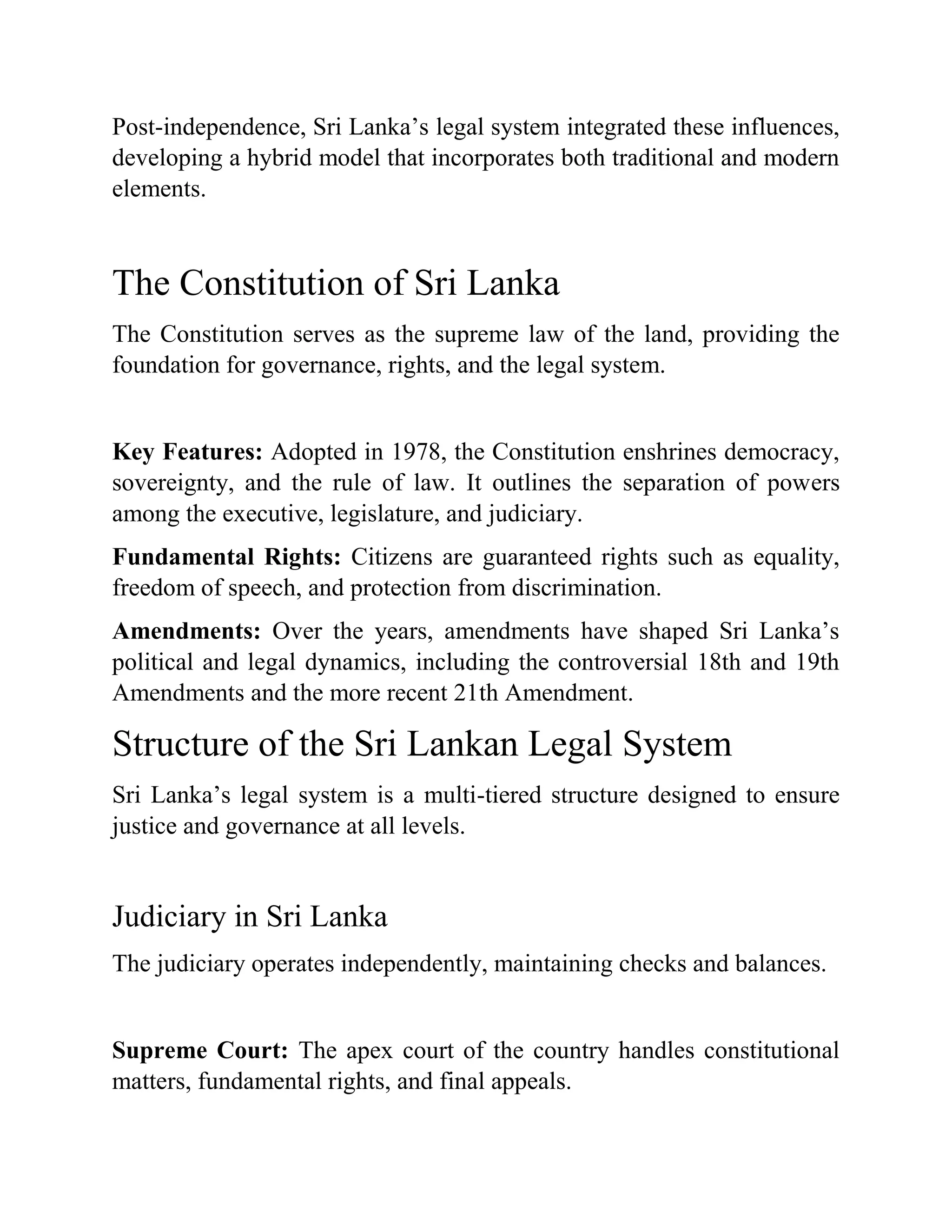 Legal System of Sri Lanka and Types of Law | PDF