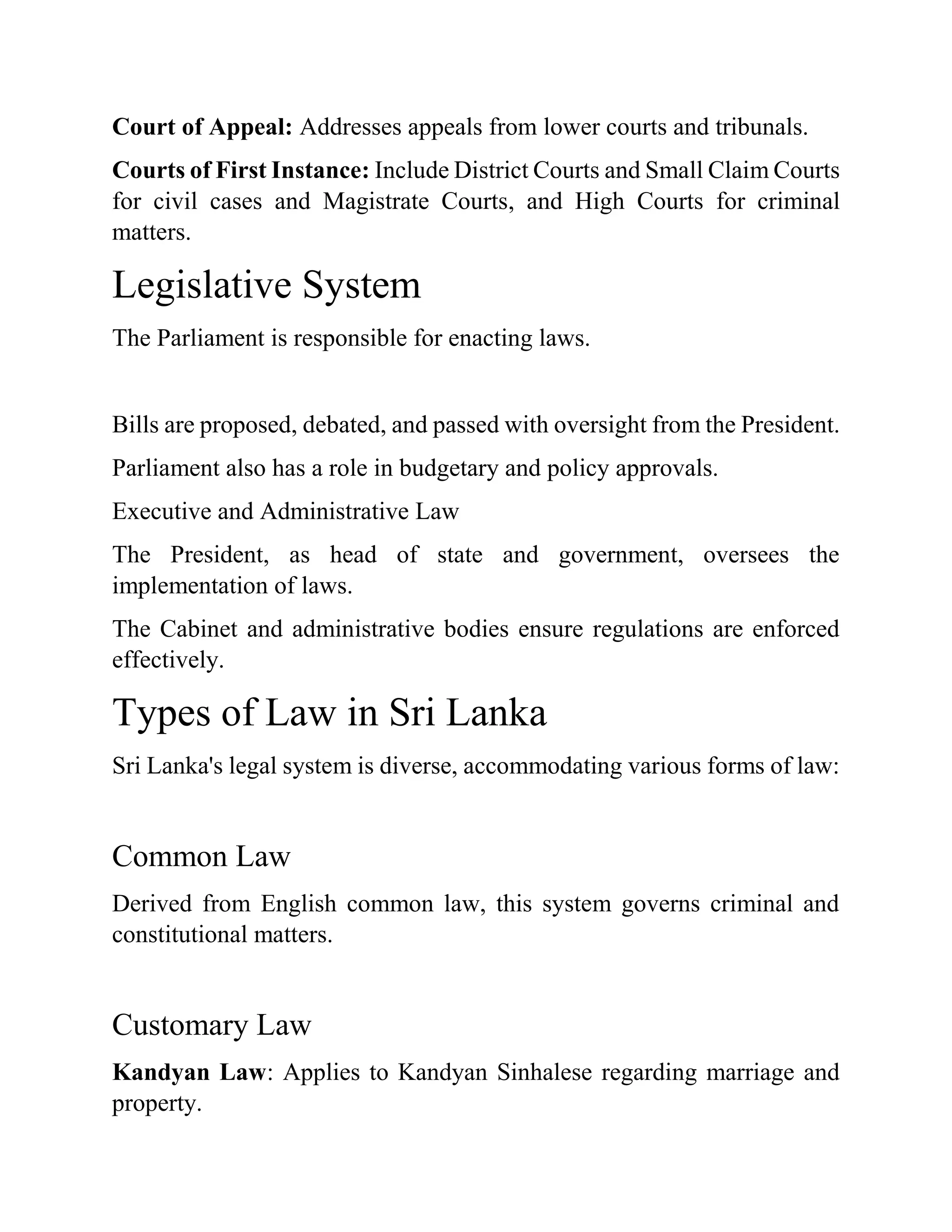 Legal System of Sri Lanka and Types of Law | PDF