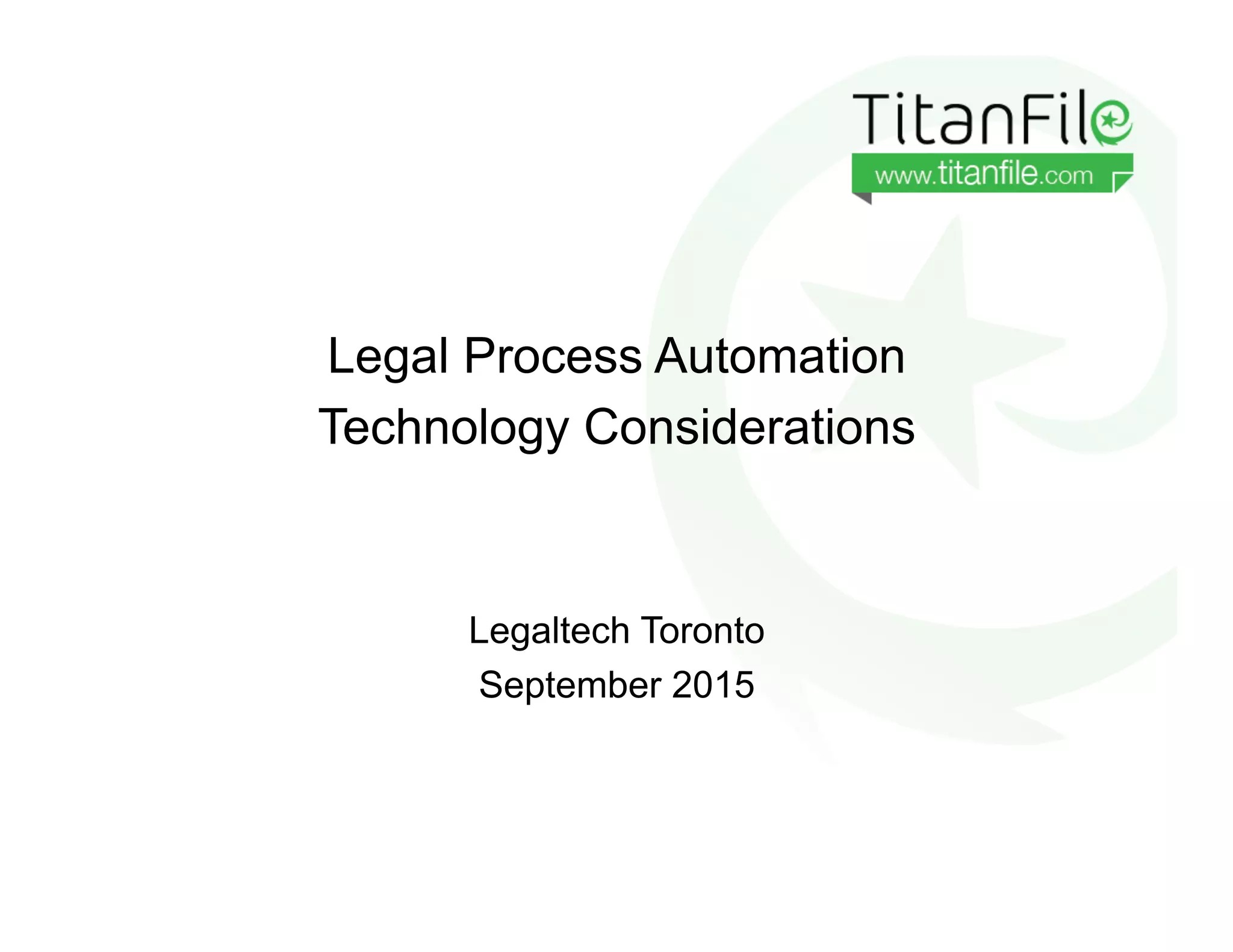 Legal Process Automation - Technology Considerations | PDF