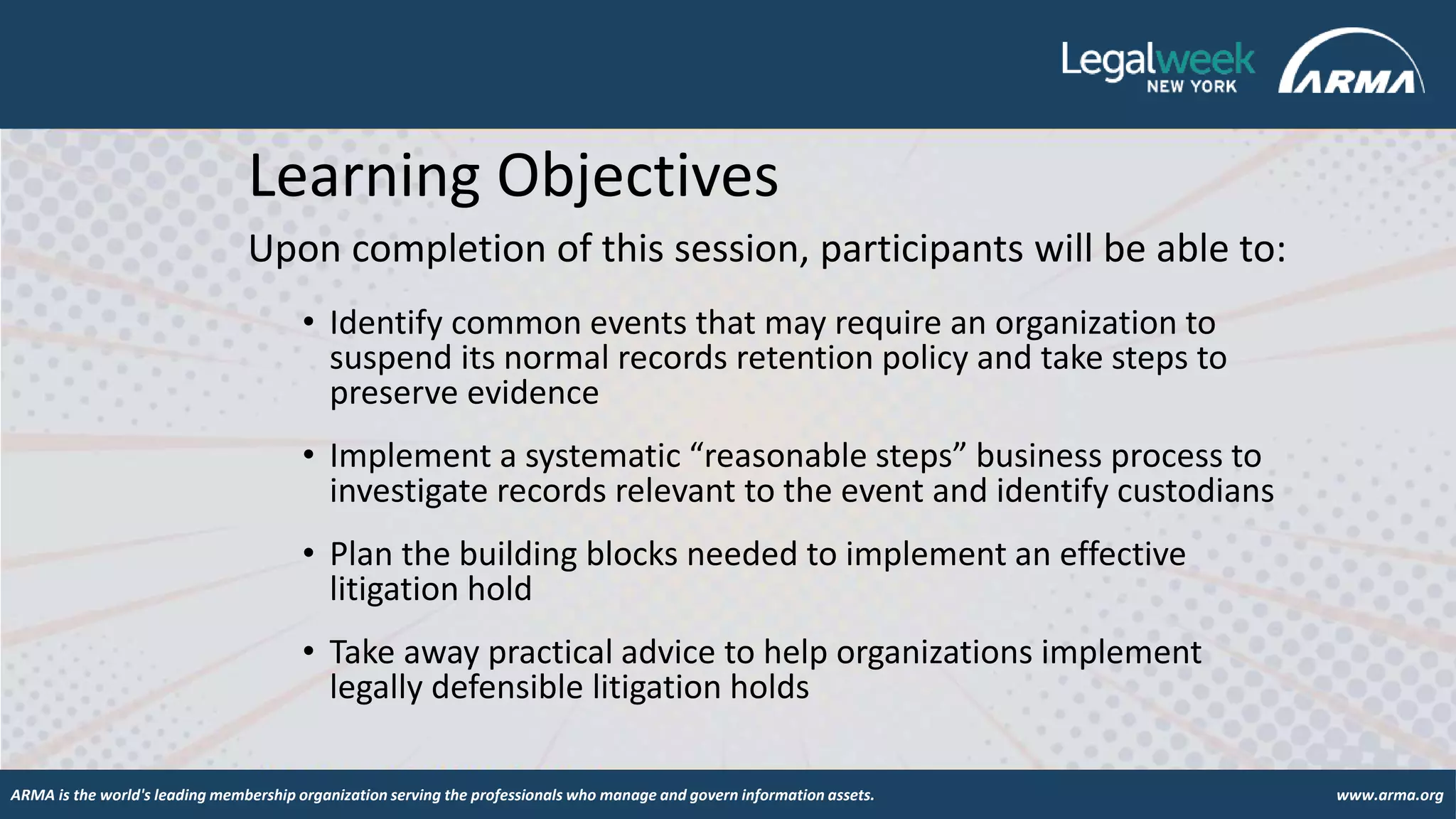 “7 "Reasonable Steps" for Legal Holds of ESI and Other Documents | PPTX