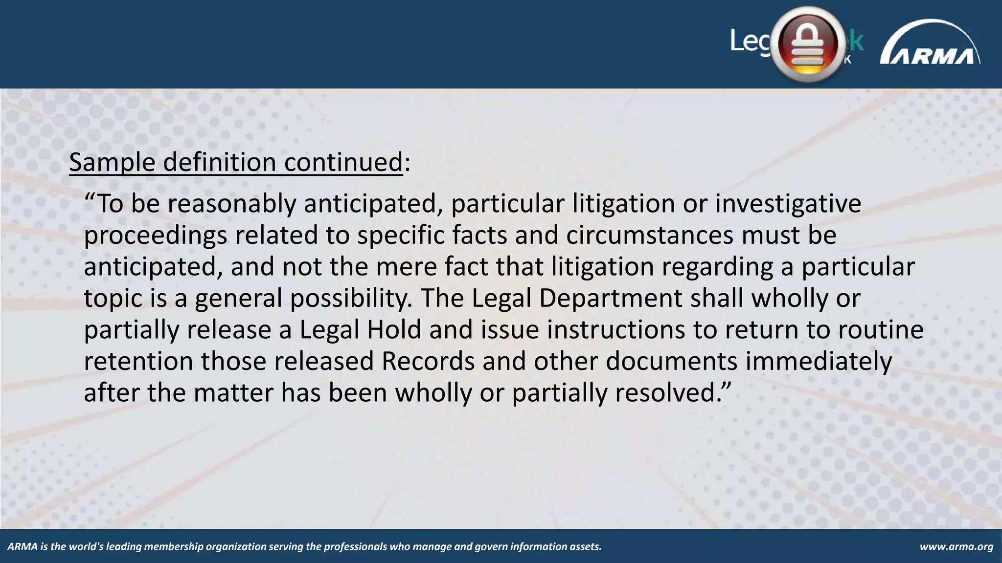 “7 "Reasonable Steps" for Legal Holds of ESI and Other Documents | PPTX