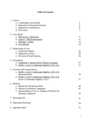 Table Of Contents Examples For Portfolio