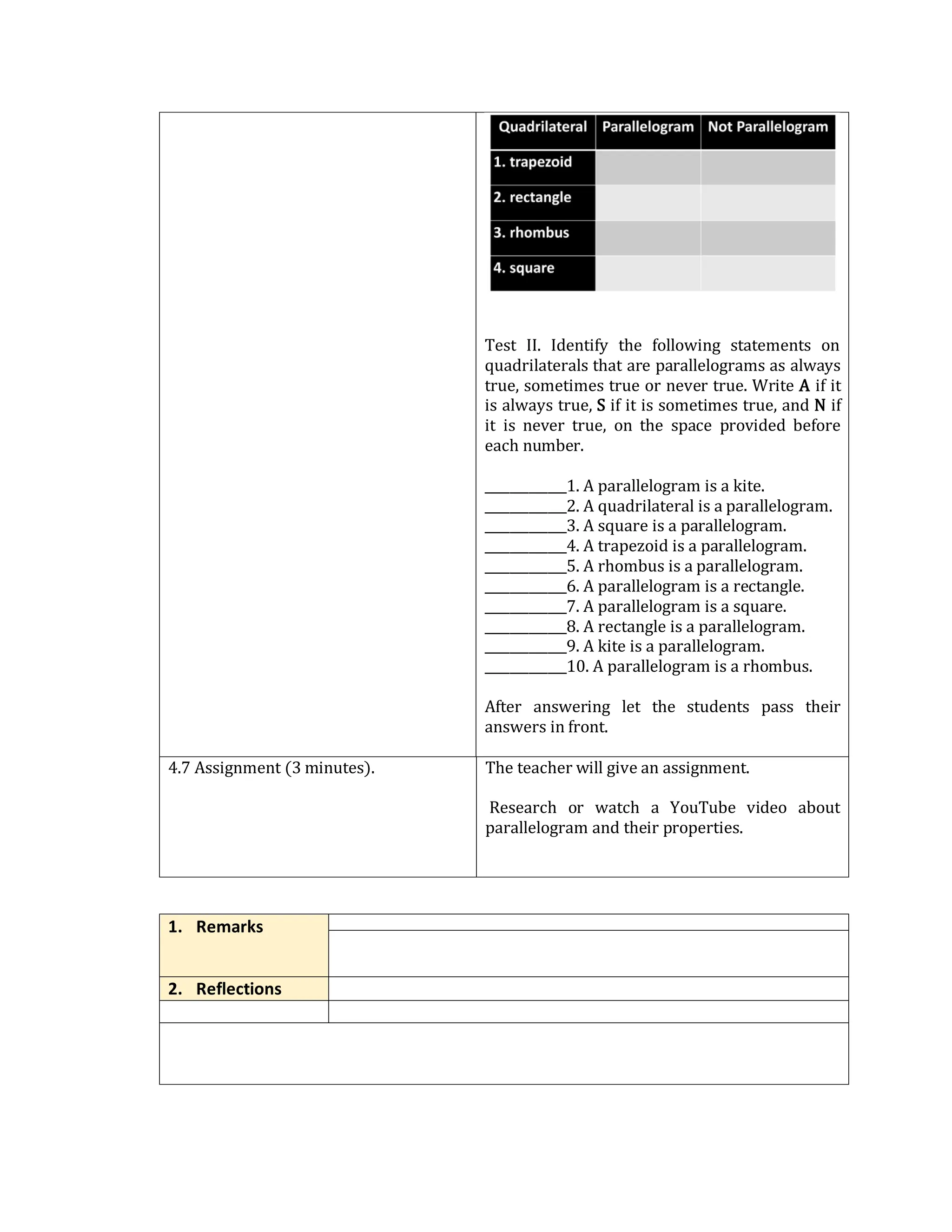 Detailed Lesson Plan in Grade 9 Math -Quadrilaterals | PDF