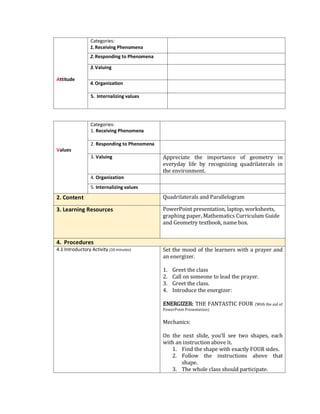 Detailed Lesson Plan in Grade 9 Math -Quadrilaterals | PDF