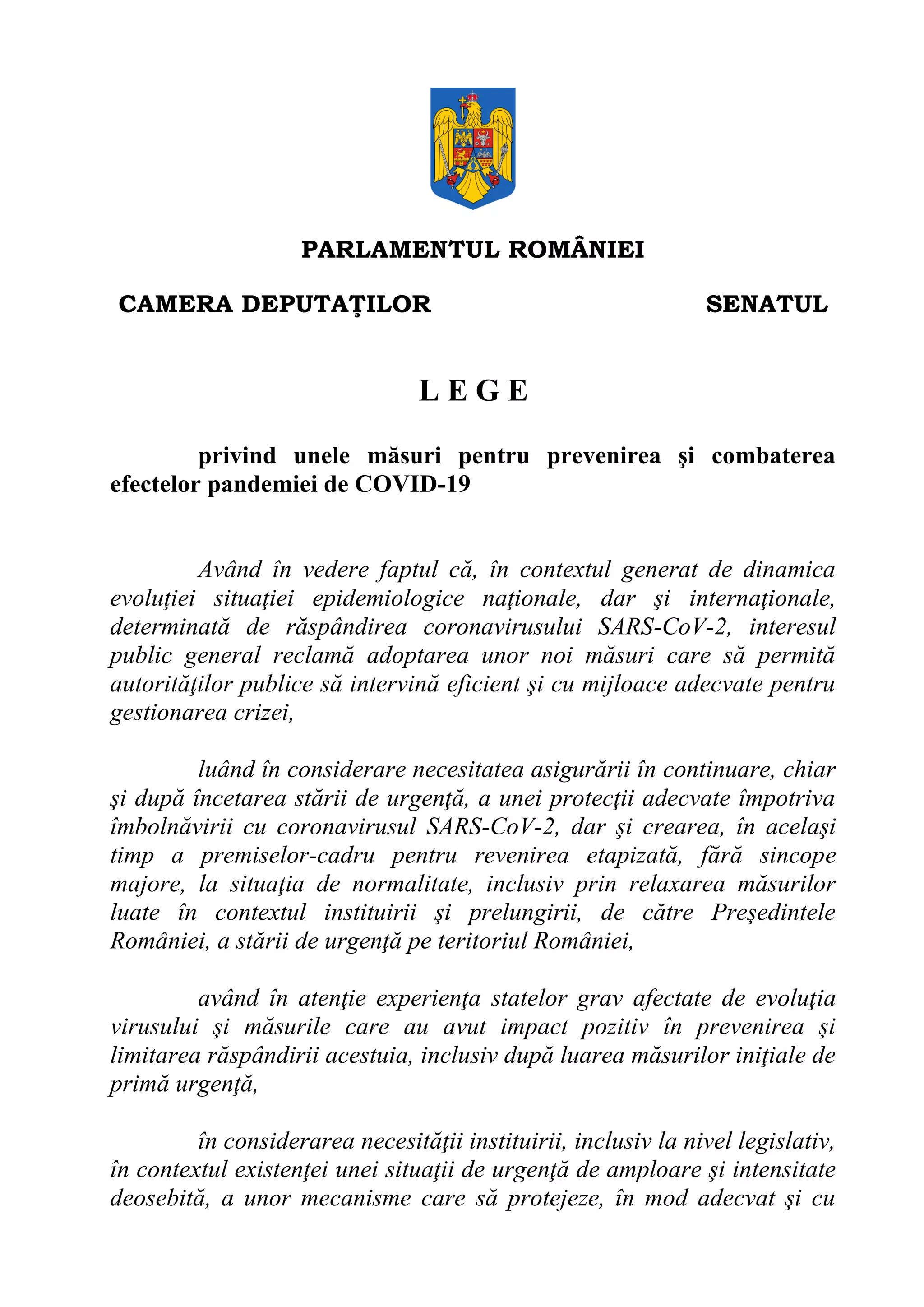 Legea 55 / 2020 stare de alerta covid-19 | PDF