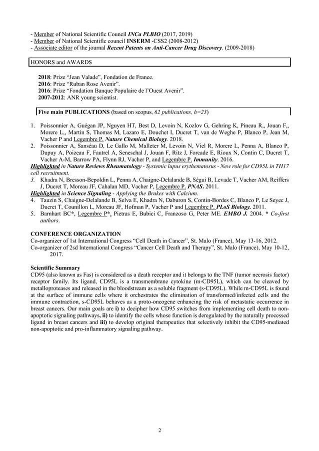 CV du Dr Patrick Legembre (Inserm) | PDF