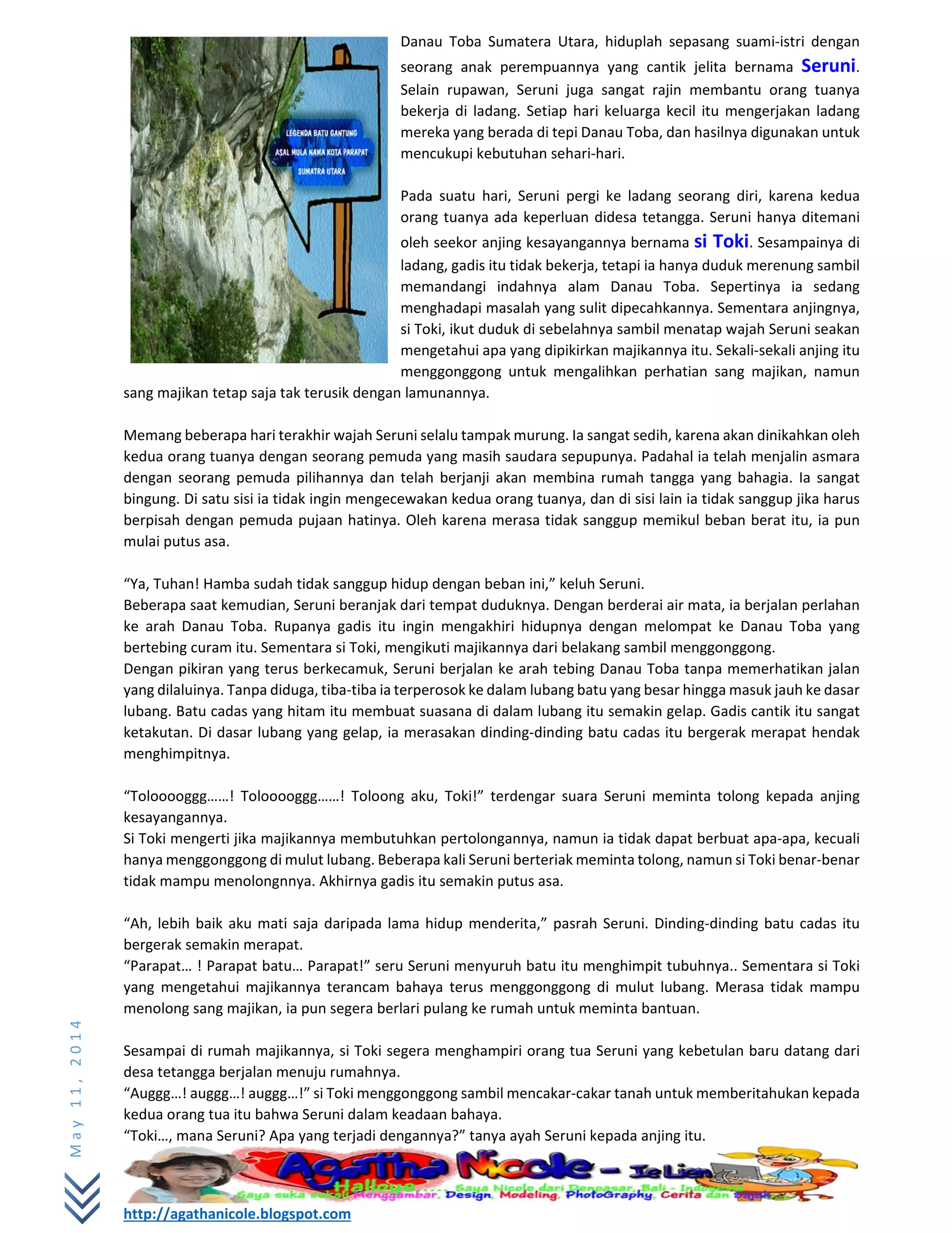 Legenda cerita rakyat sumatra utara legenda batu gantung asal mula nama kota parapat | PDF