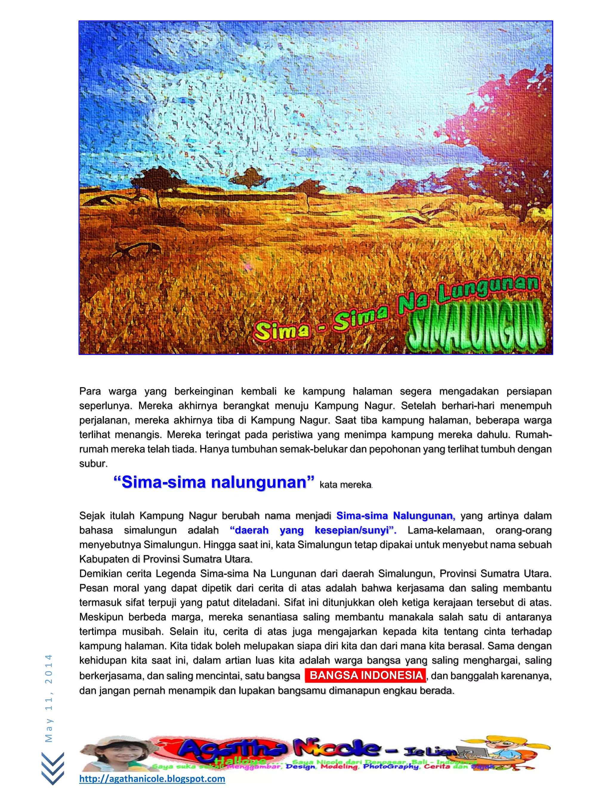 Legenda cerita rakyat sumatra utara legenda sima-sima na lungunan - simalungun | PDF