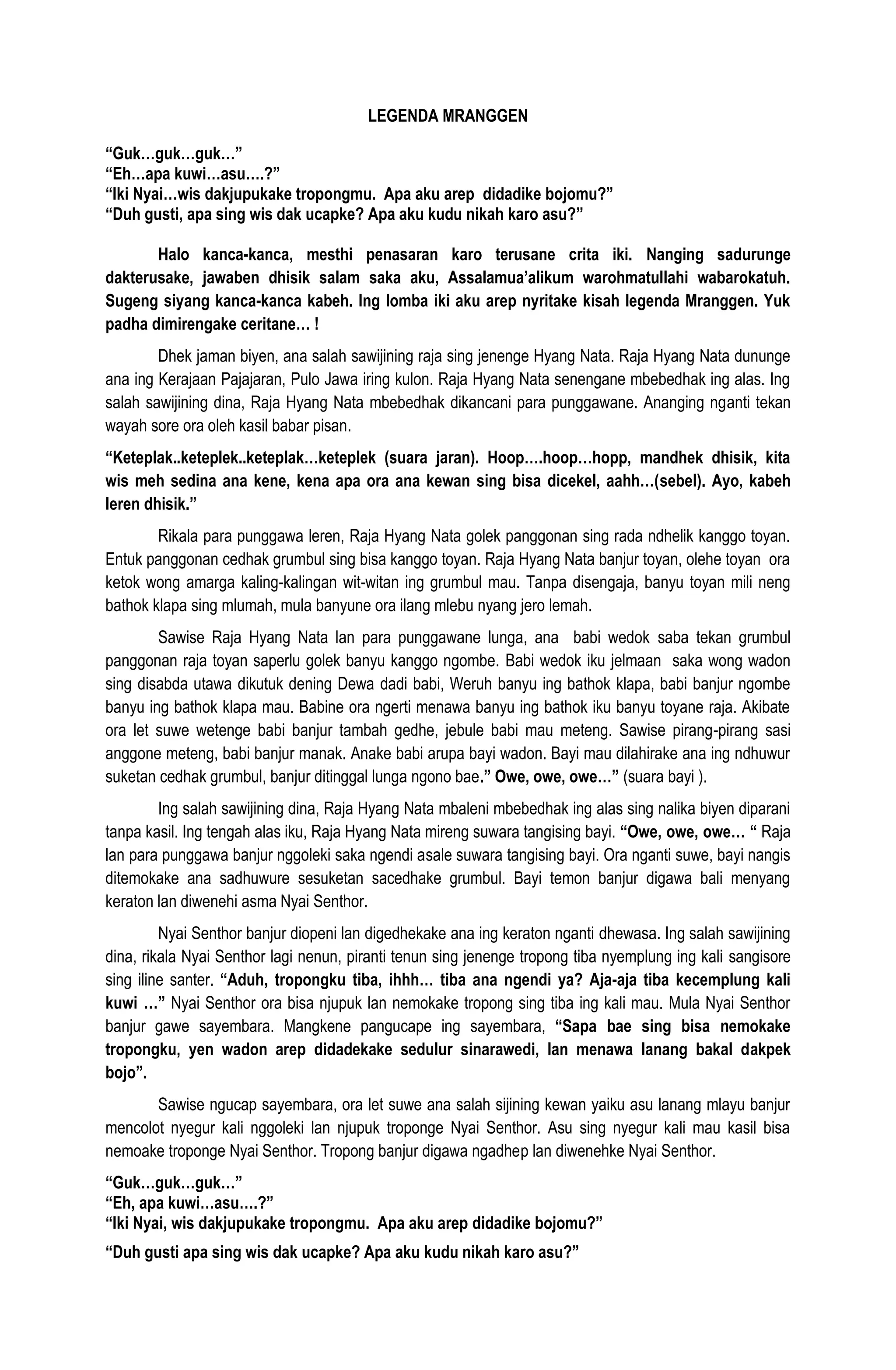 Legenda Mranggen dalam lomba bahasa jawa | DOCX