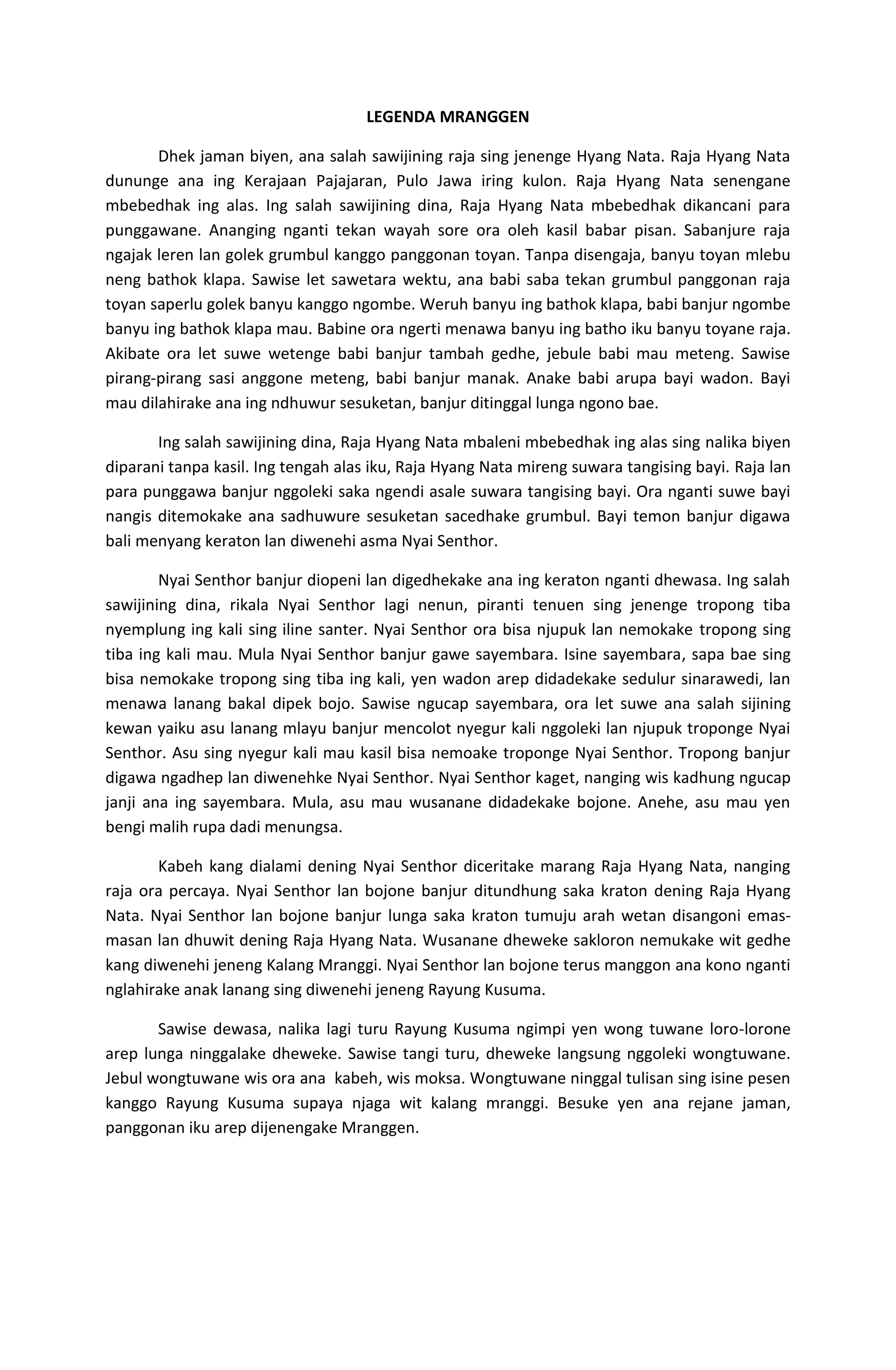 Legenda Mranggen dalam lomba bahasa jawa | DOCX