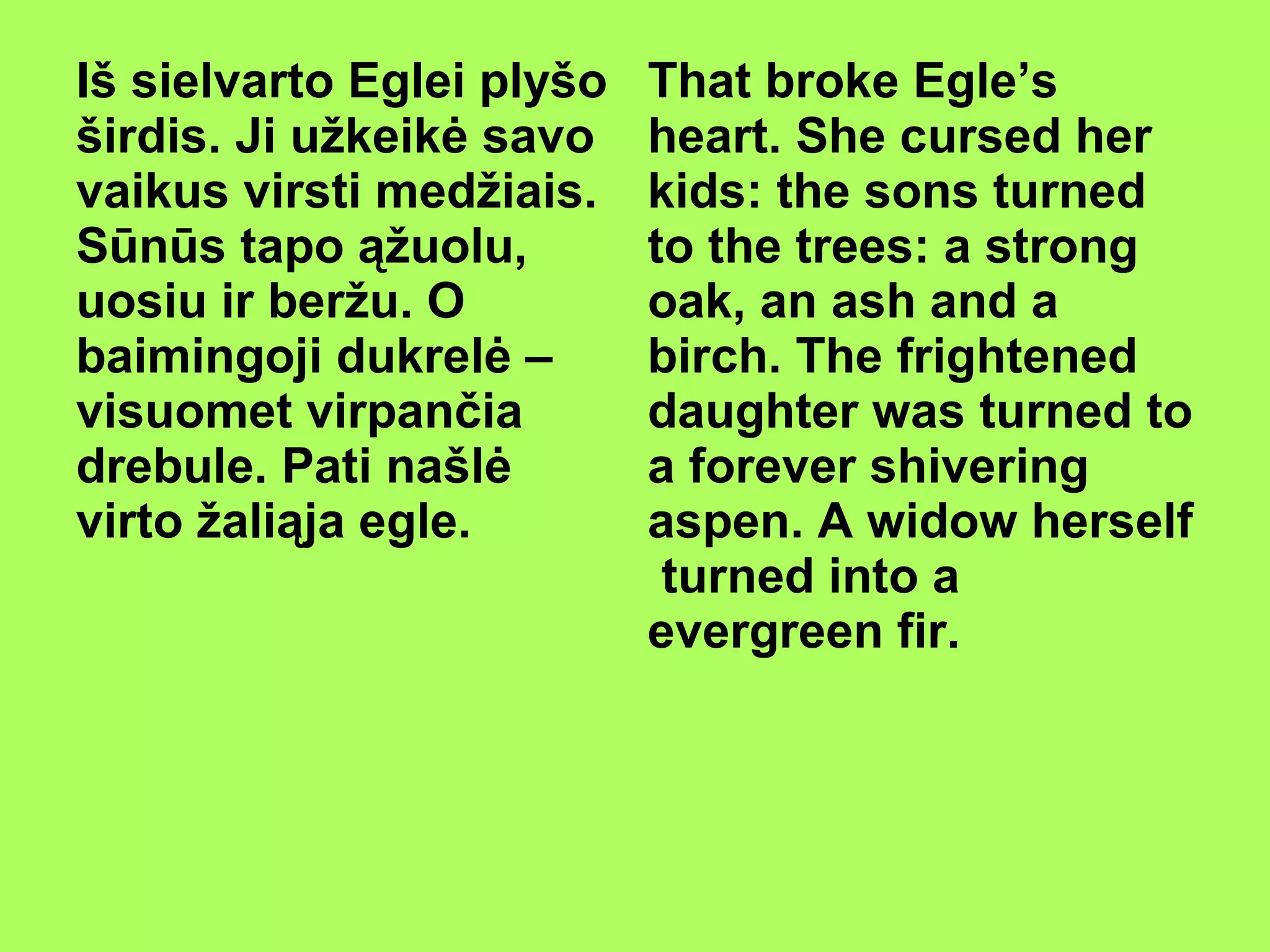 Lithuanian legends "Egle - the Queen of Grass snakes" | PPT