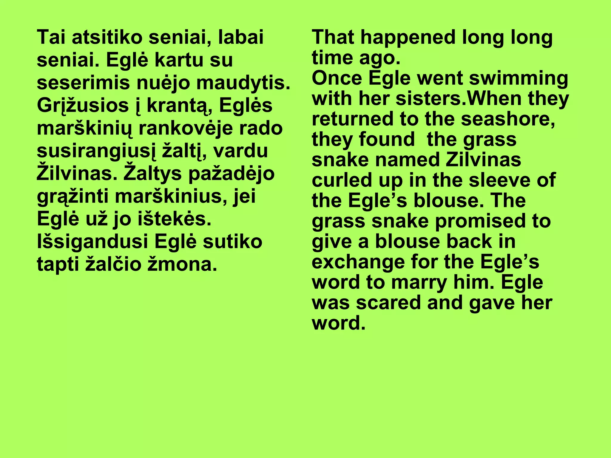 Lithuanian legends "Egle - the Queen of Grass snakes" | PPT