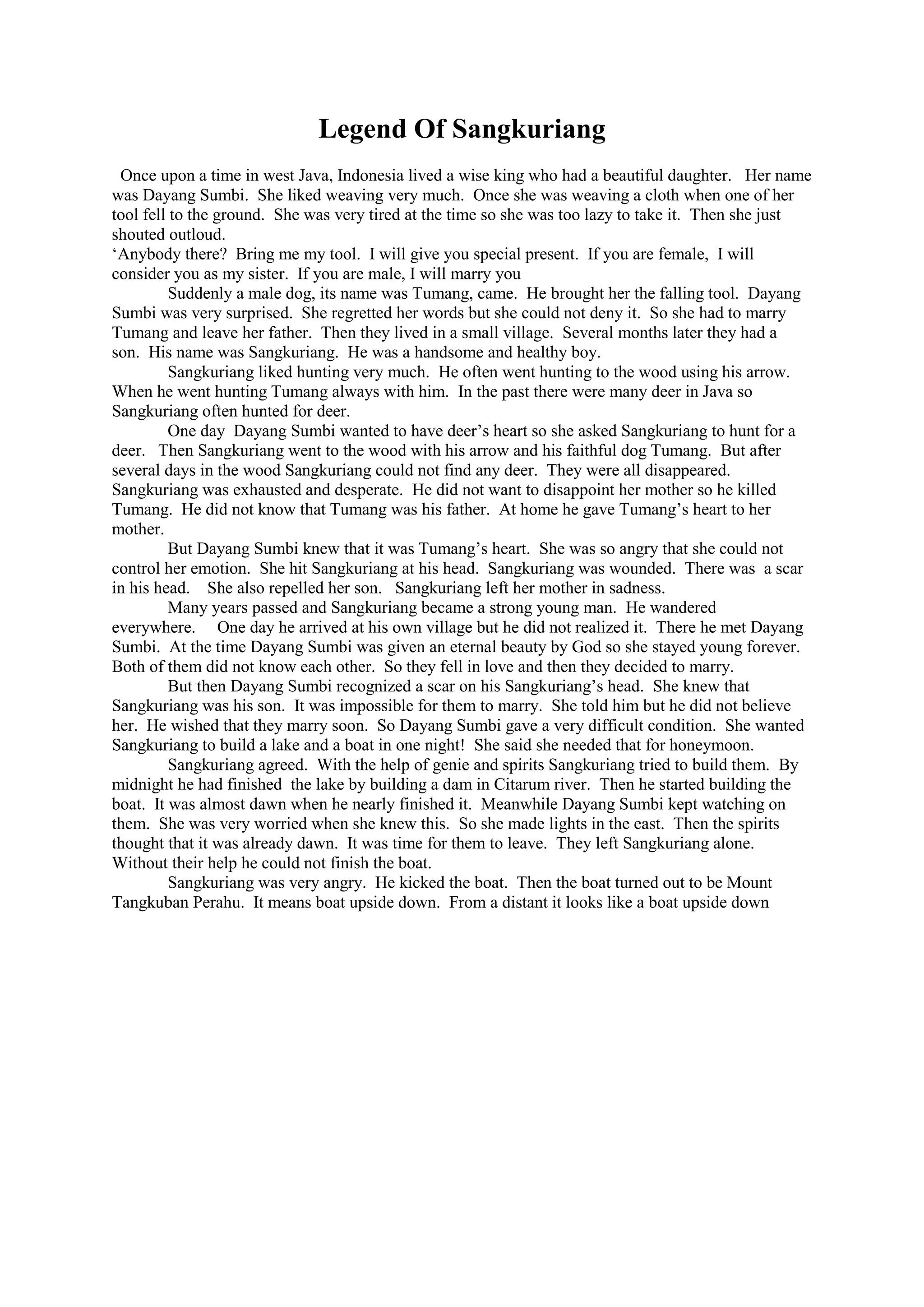 Legend of sangkuriang | DOCX