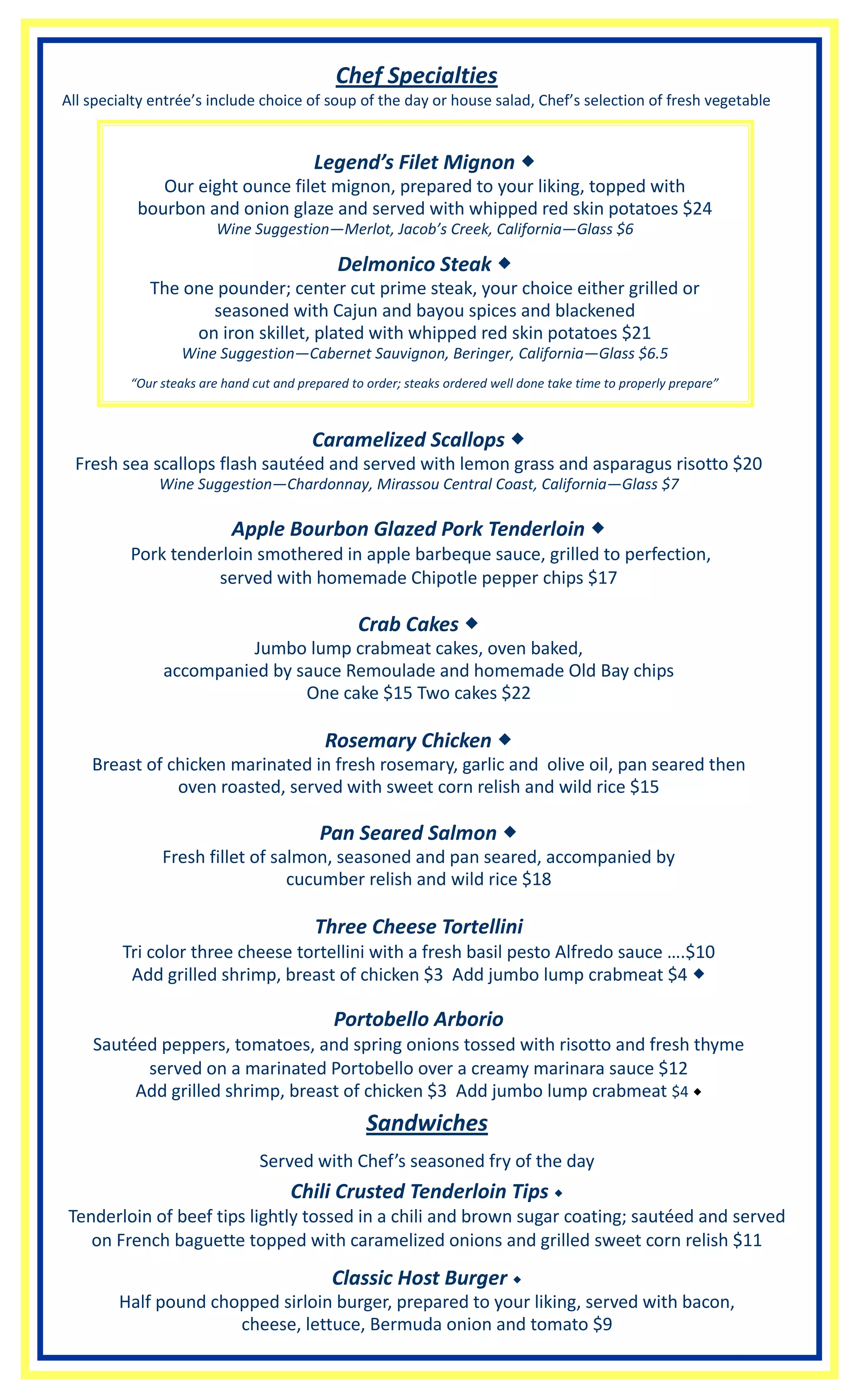 Legends Dinner Menu | PDF