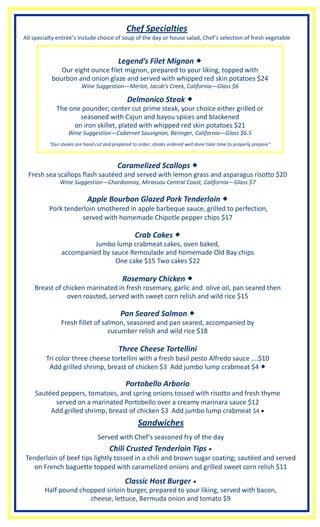 Legends Dinner Menu | PDF