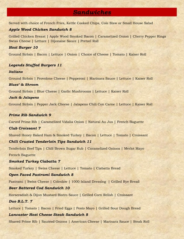 Legends Lunch Menu | PDF