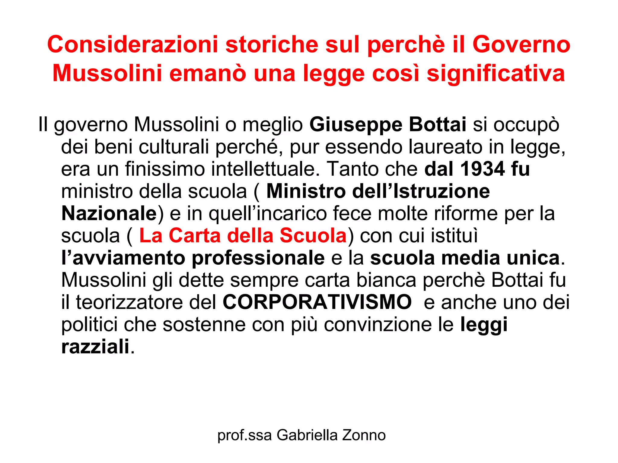 Legge bottai- la prima legge sui beni culturali | PPT