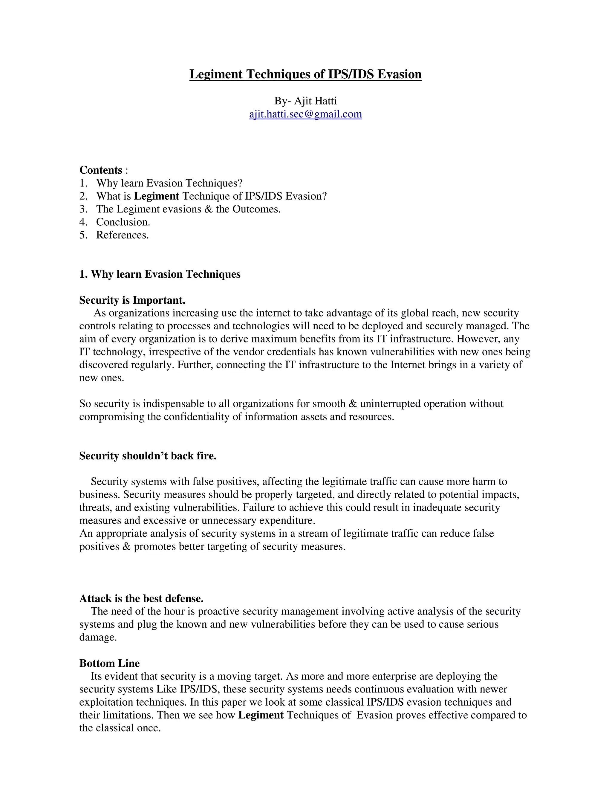 Legiment Techniques of IDS/IPS Evasion | PDF