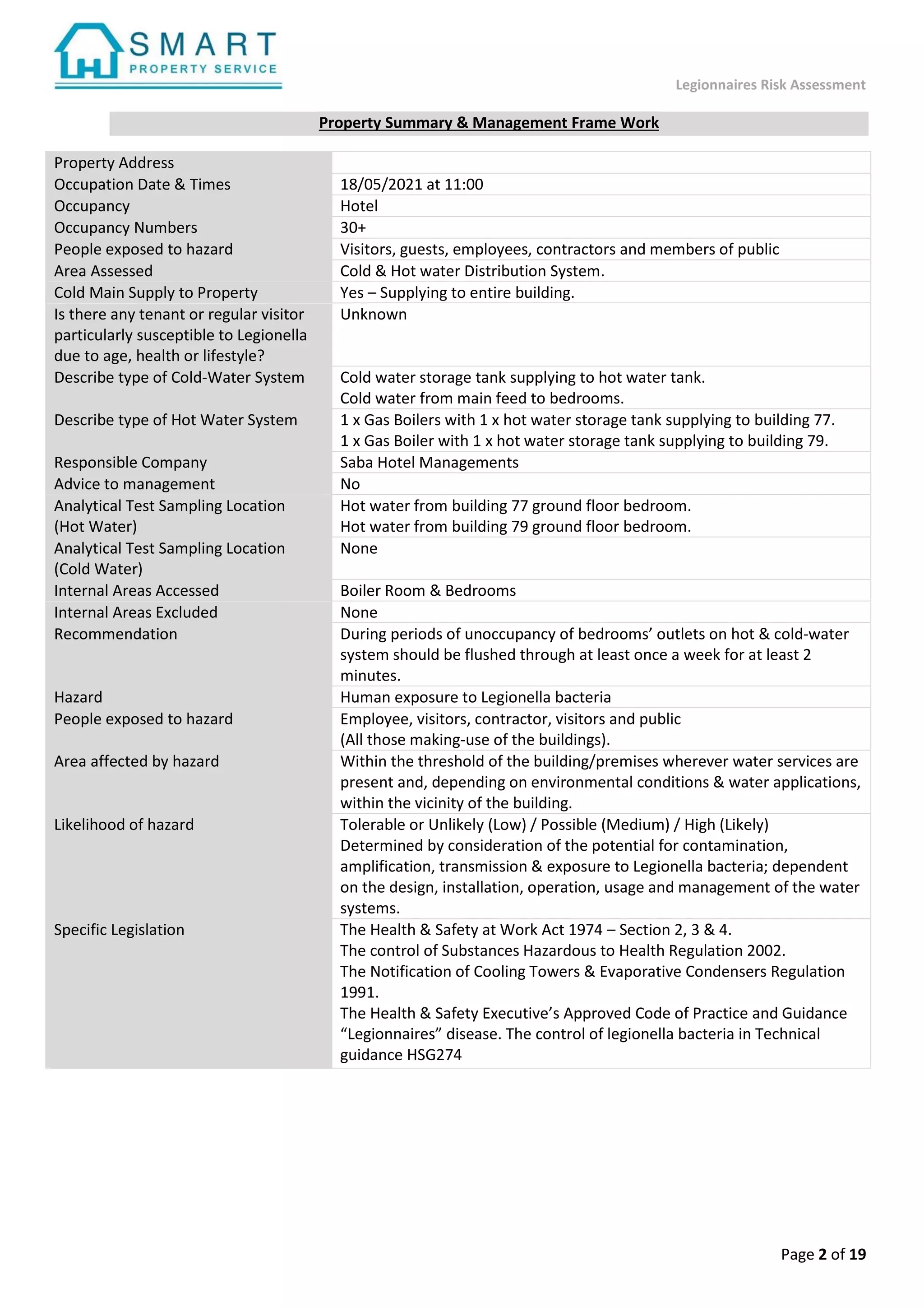 Legionella Risk Assessment Sample Report London - www ...