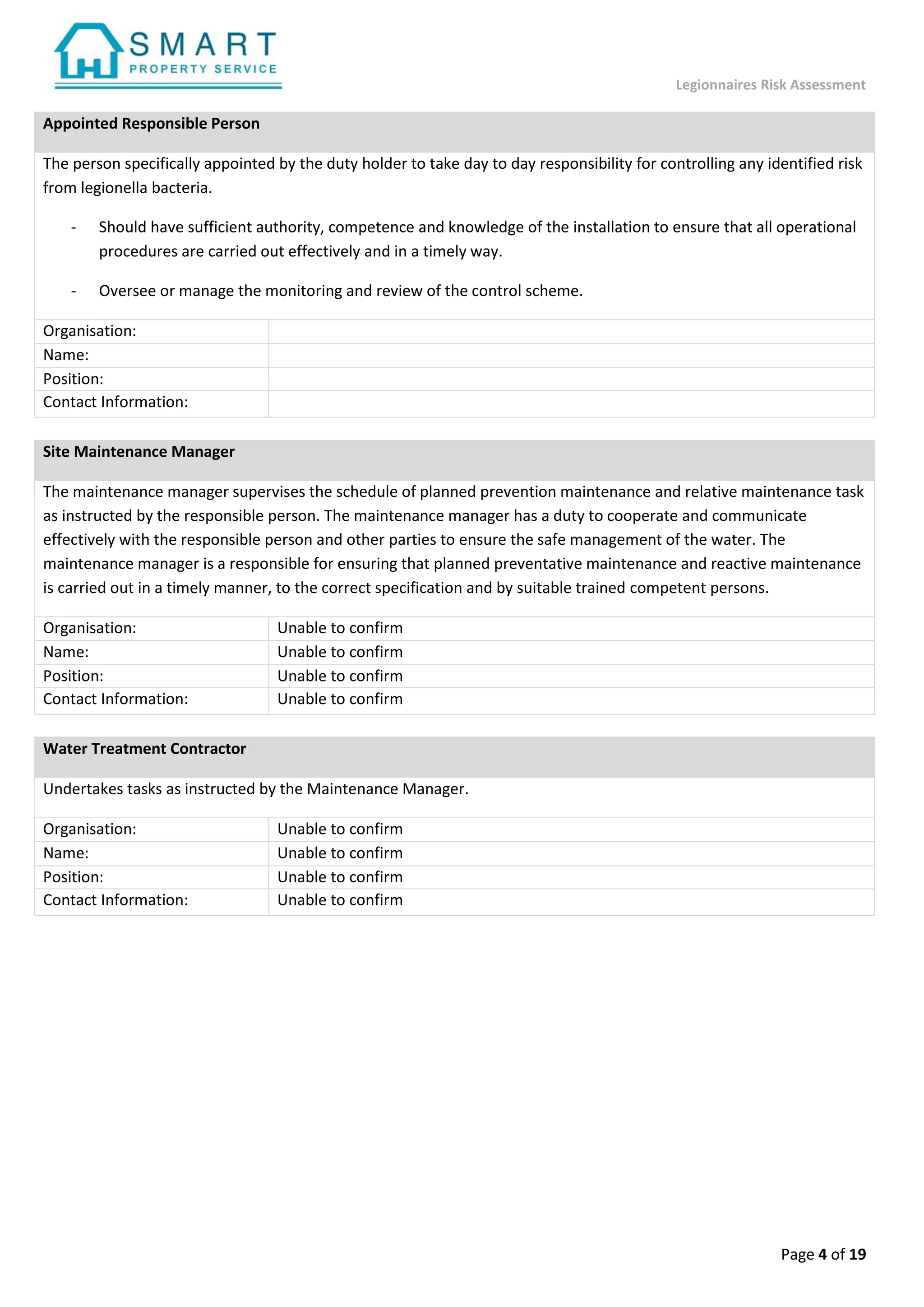 Legionella Risk Assessment Sample Report London - www ...