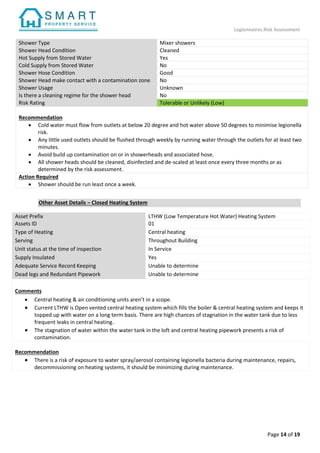 Legionella Risk Assessment Sample Report London - www ...