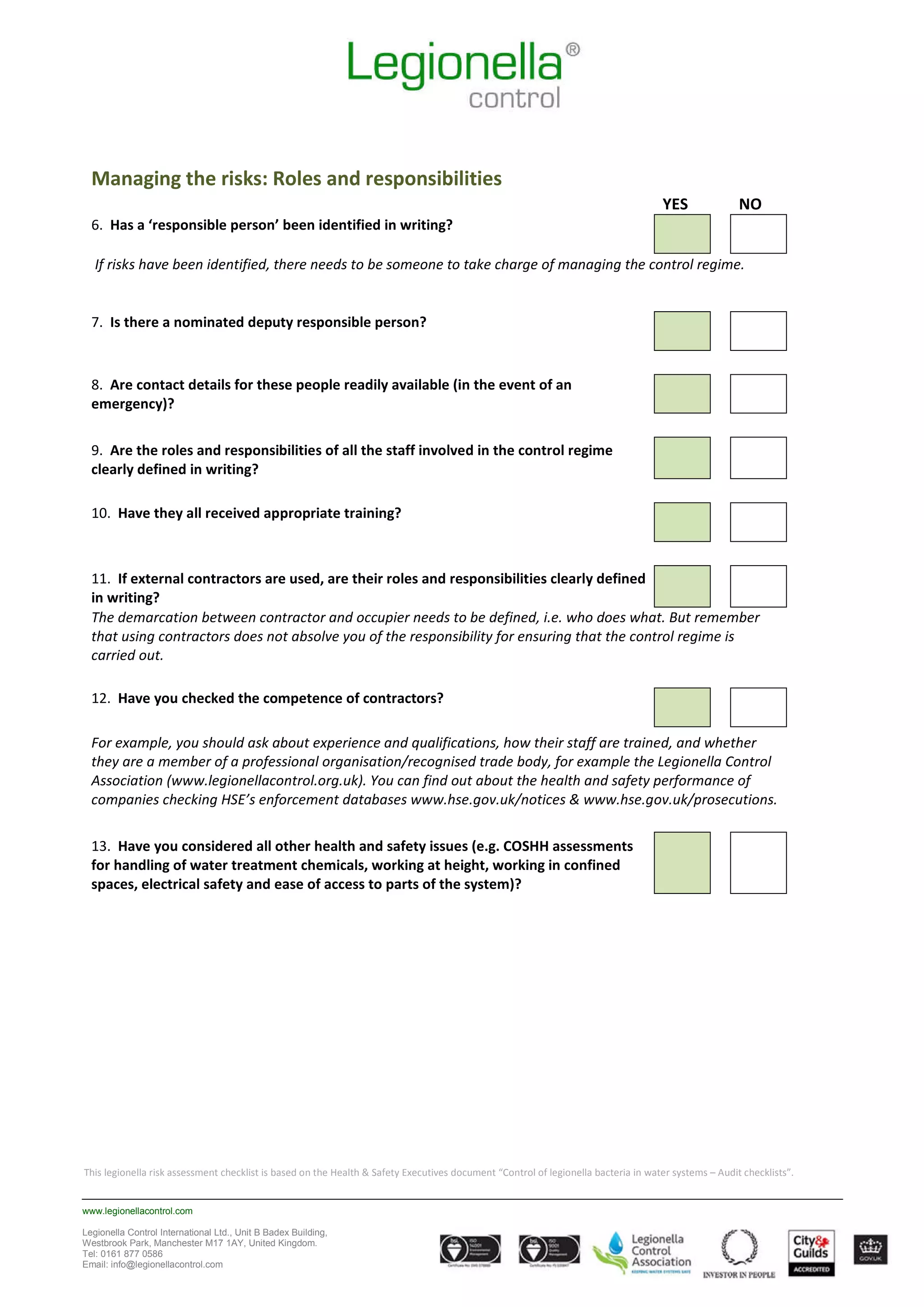 Legionella risk assessment template | PDF