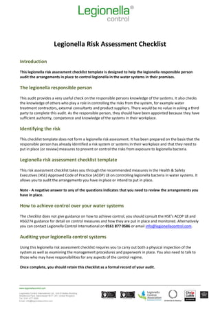 Legionella risk assessment template | PDF