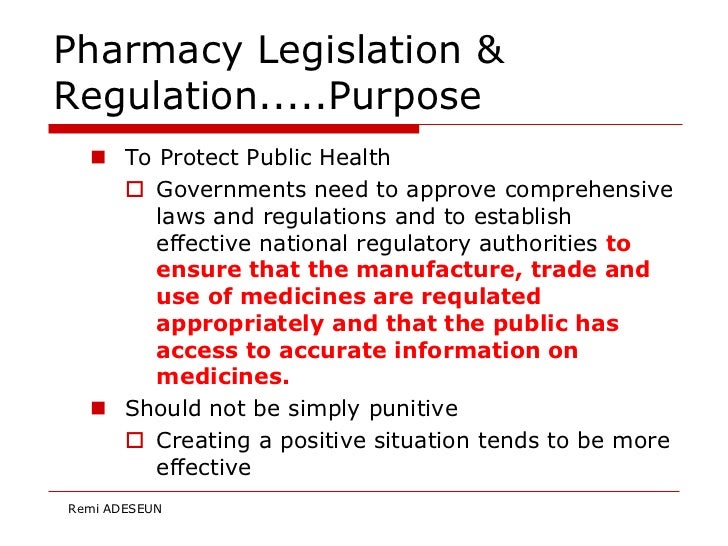 Legislation and regulation for best practices in pharmacy ra psn