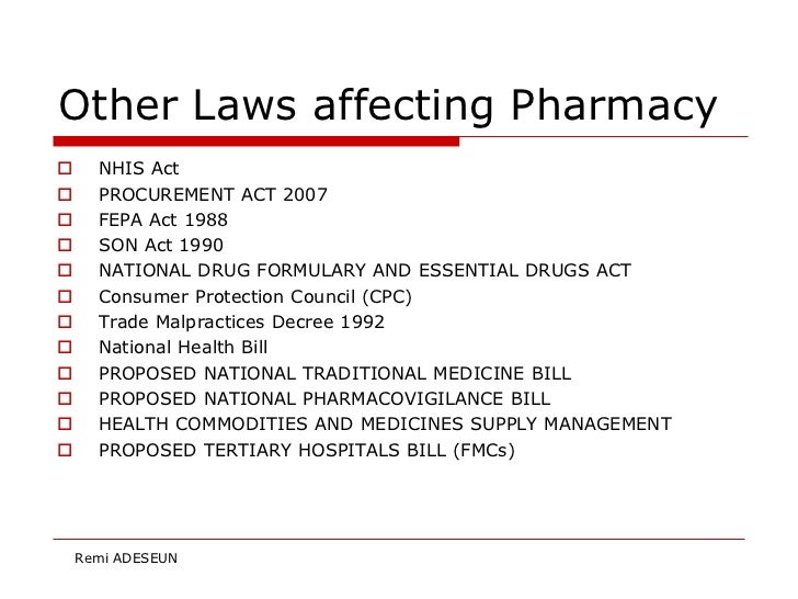 Legislation and regulation for best practices in pharmacy ra psn