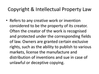 Legislation in the creative media industry | PPTX | Law