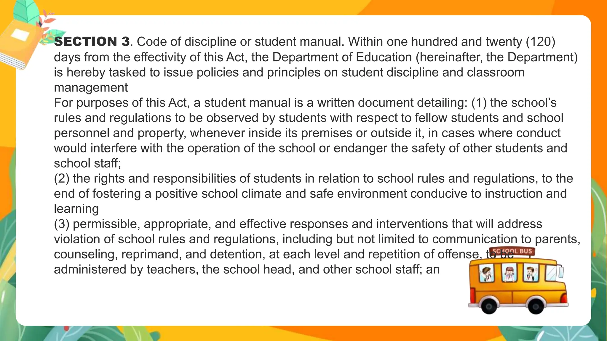 LEGISLATION REPORT student discipline and rights | PPTX