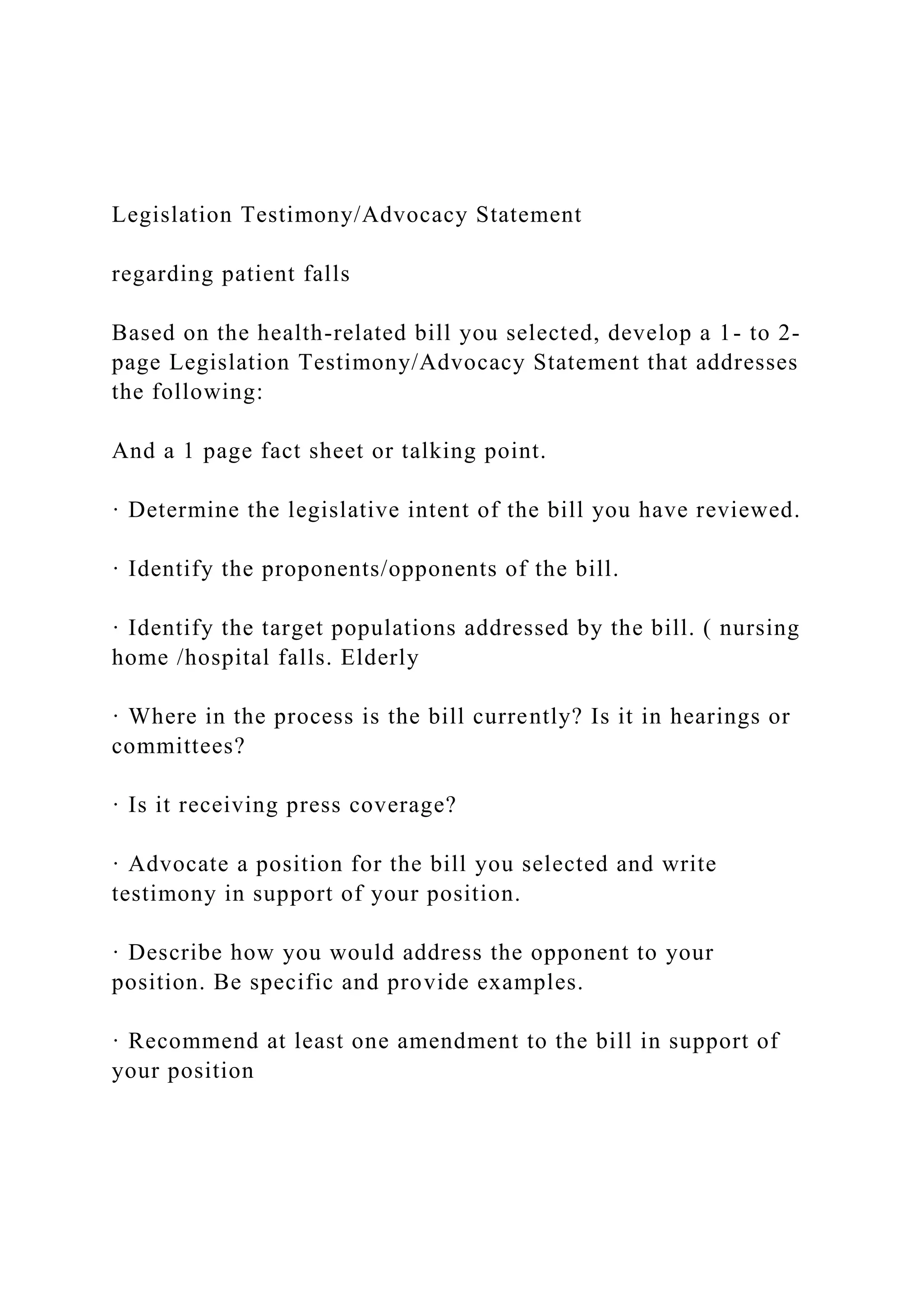 Legislation TestimonyAdvocacy Statementregarding patient fa.docx