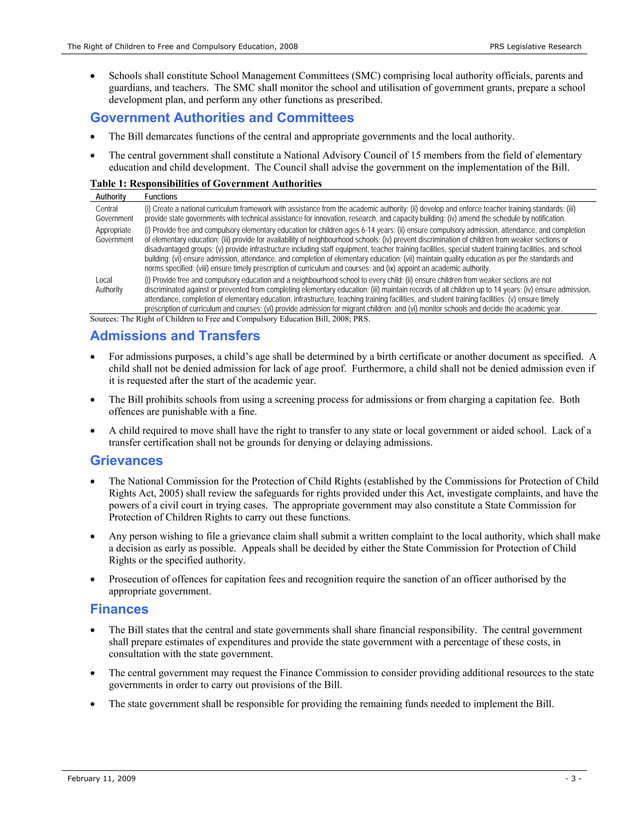 Legislative Brief The Right To Education Bill 2008 | PDF