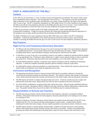 Legislative Brief The Right To Education Bill 2008 | PDF