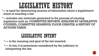 LEGISLATIVE HISTORY RESEARCH SOURCES AND TYPES OF LEGISLATIVE hISTORY.pptx