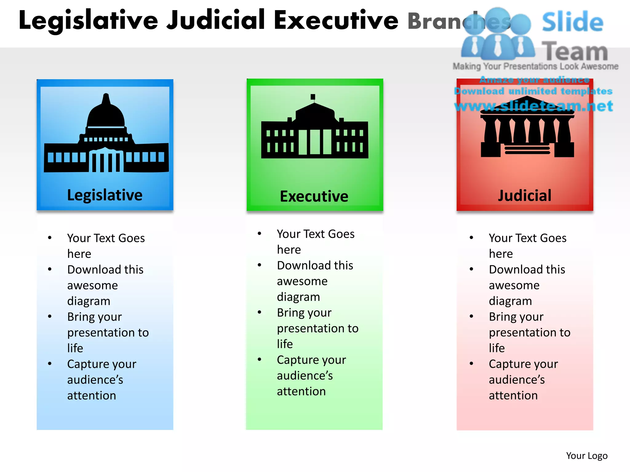 Legislative judicial executive branches powerpoint presentation slides ...