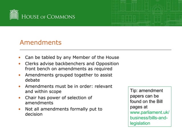 Primary legislation in the House of Commons | PPT